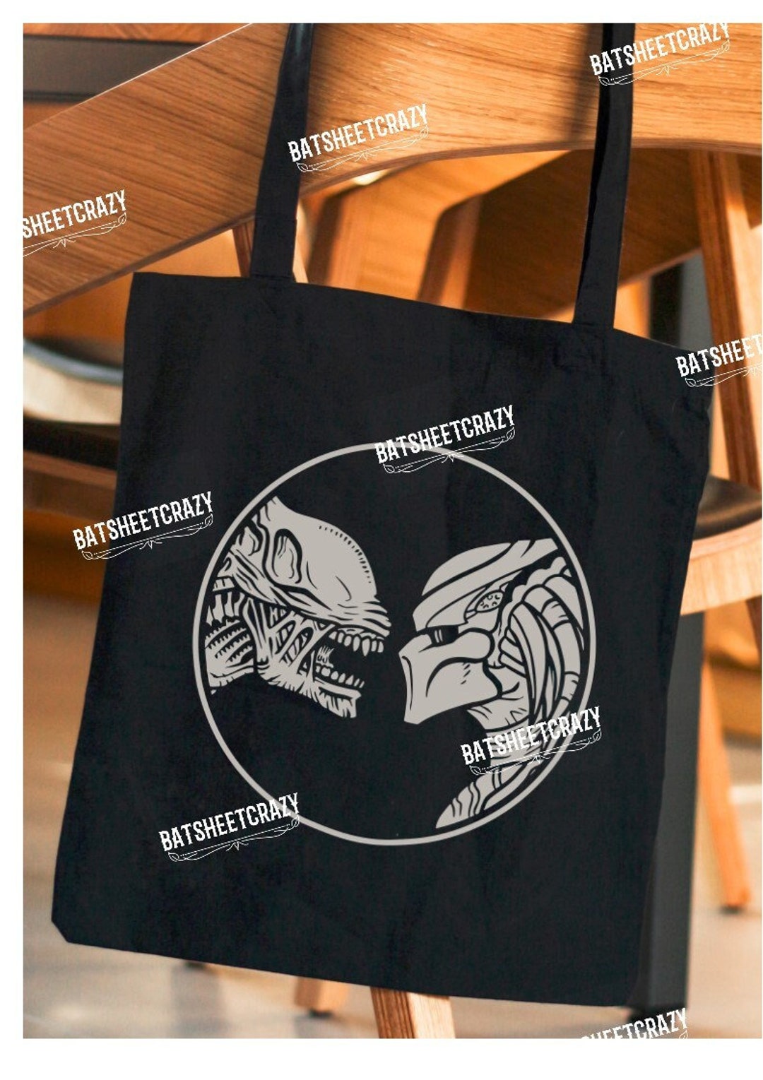 Sci-fi/horror Movie Series Alien Vs Predator Black Cotton / Canvas Tote ...