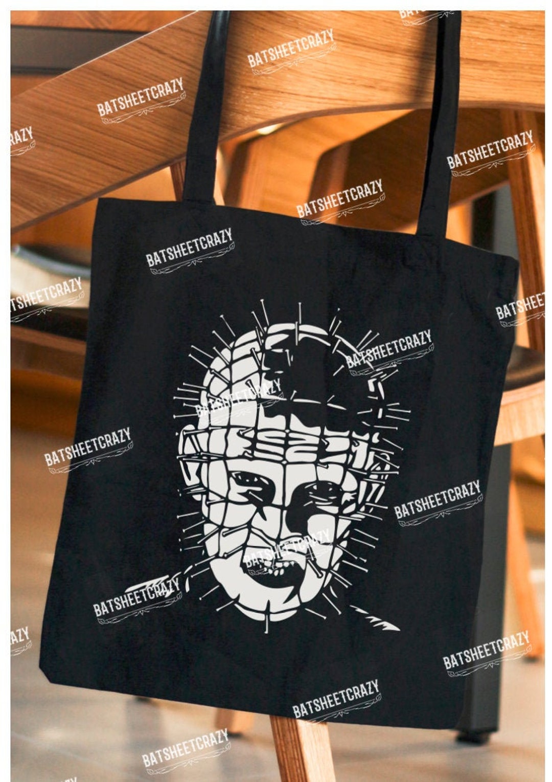 1980's Horror Movie Hellraiser Pinhead Character Black Cotton Tote Bag ...