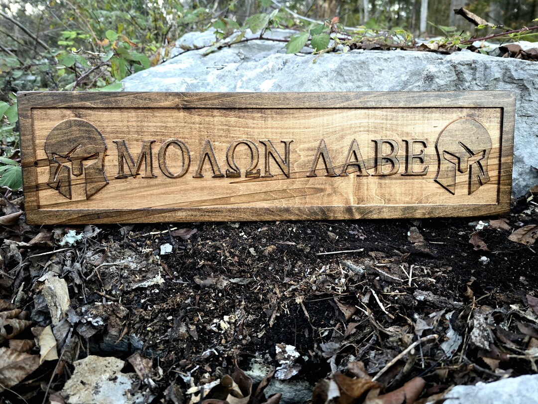 Molon Labe Sign With Two Spartan Helmets - Etsy
