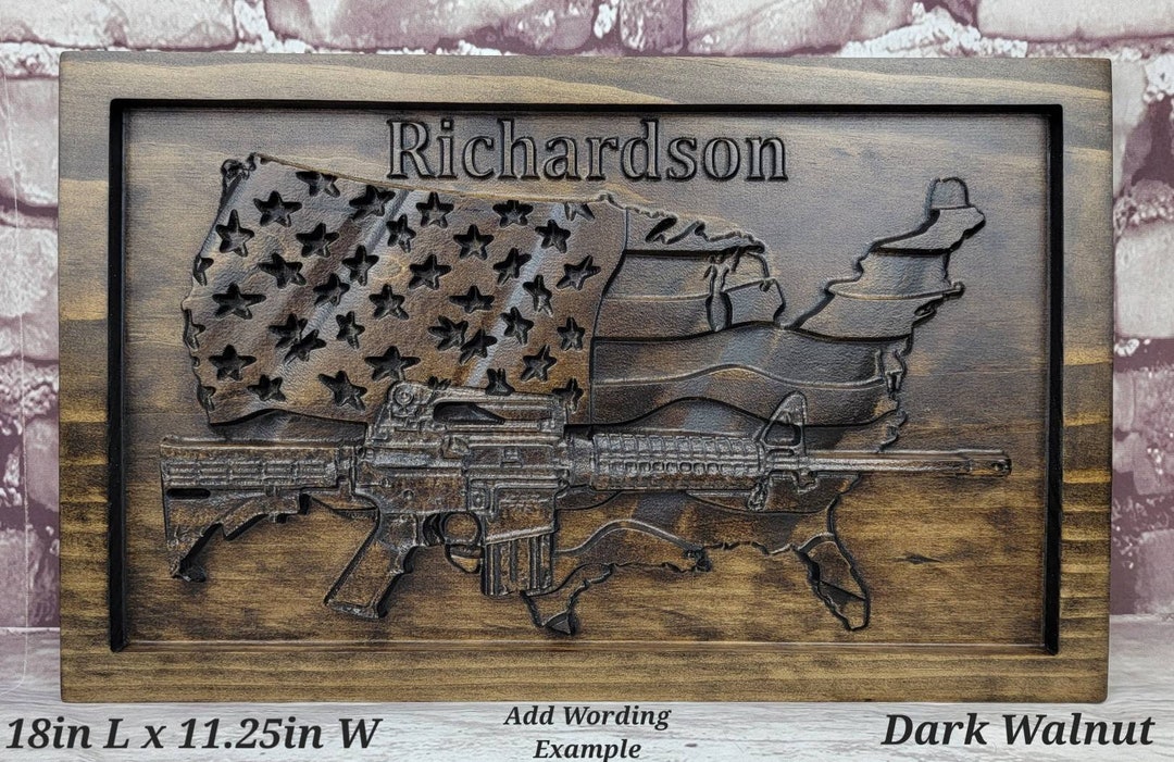 AR-15 With United States of America and American Flag Wooden Sign ...