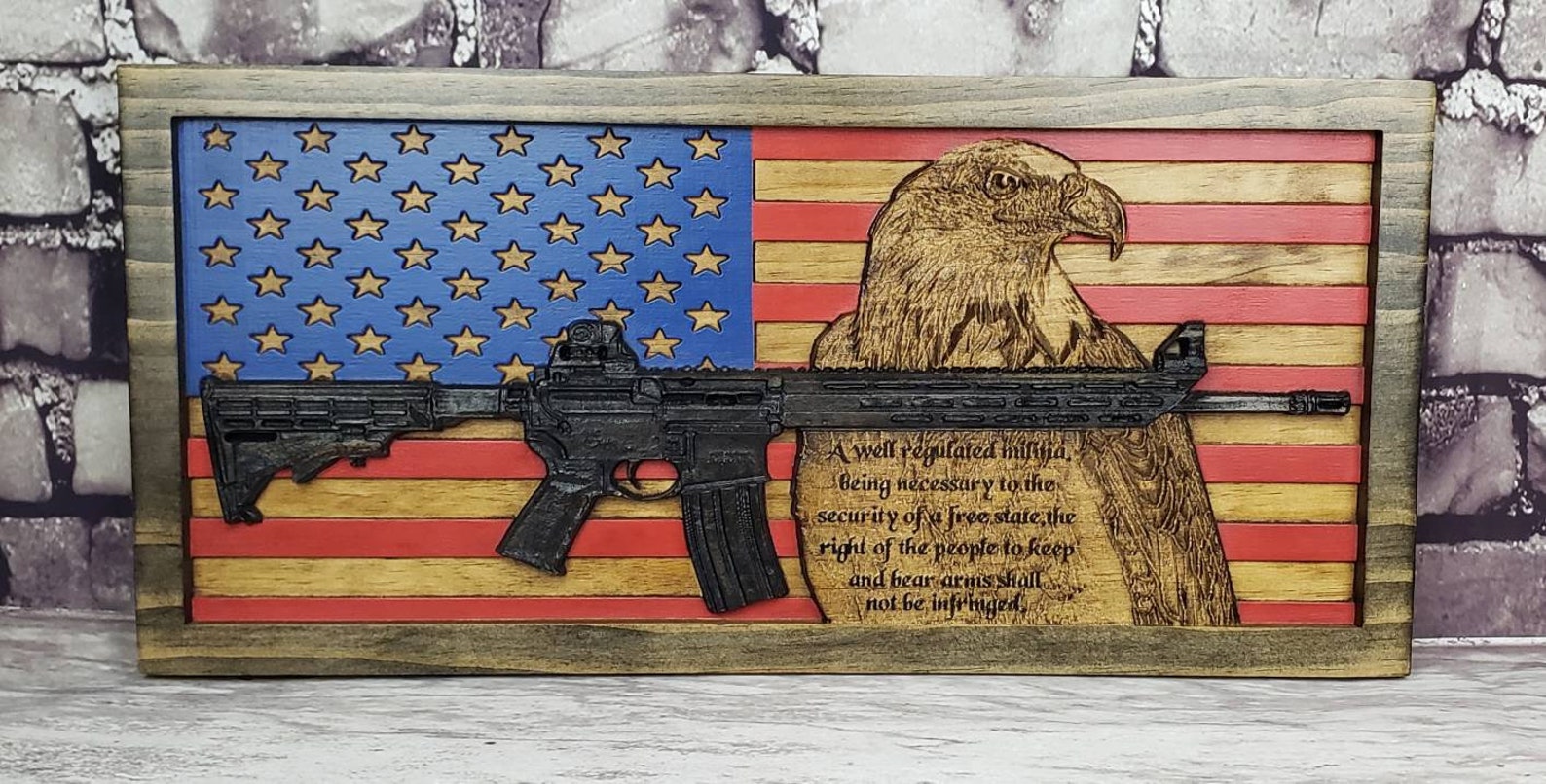 Painted American Flag With AR-15 Rifle Eagle & Second - Etsy