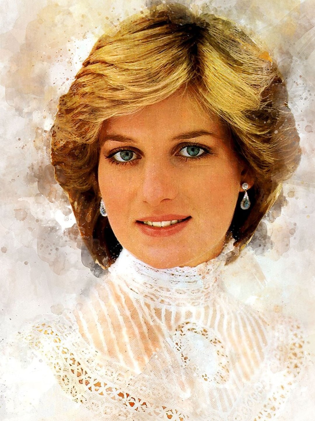 Princess Diana Portrait Splash Watercolor Artwork Canvas Art Paintings ...