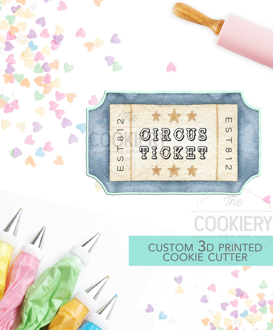 Vintage Ticket Cookie Cutter, Circus Theme Cookie Cutter - 3D Printed ...