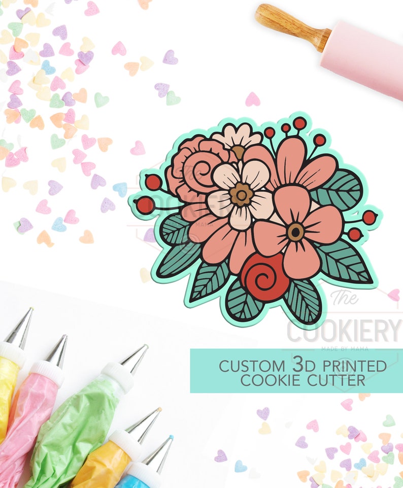 Flowers Cookie Cutter - Flowers and Leaves Cutter - Floral Cluster ...