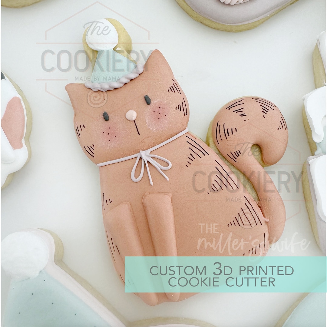 Sitting Birthday Cat Cookie Cutter, Gardening Cookie Cutter - 3D ...