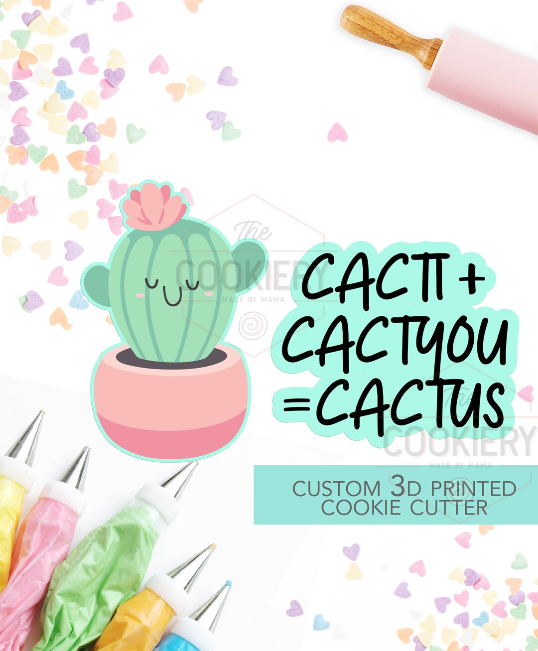 Cacti + Cactyou = Cactus - 2 PC Set - Valentine's Day Puns Cookie ...