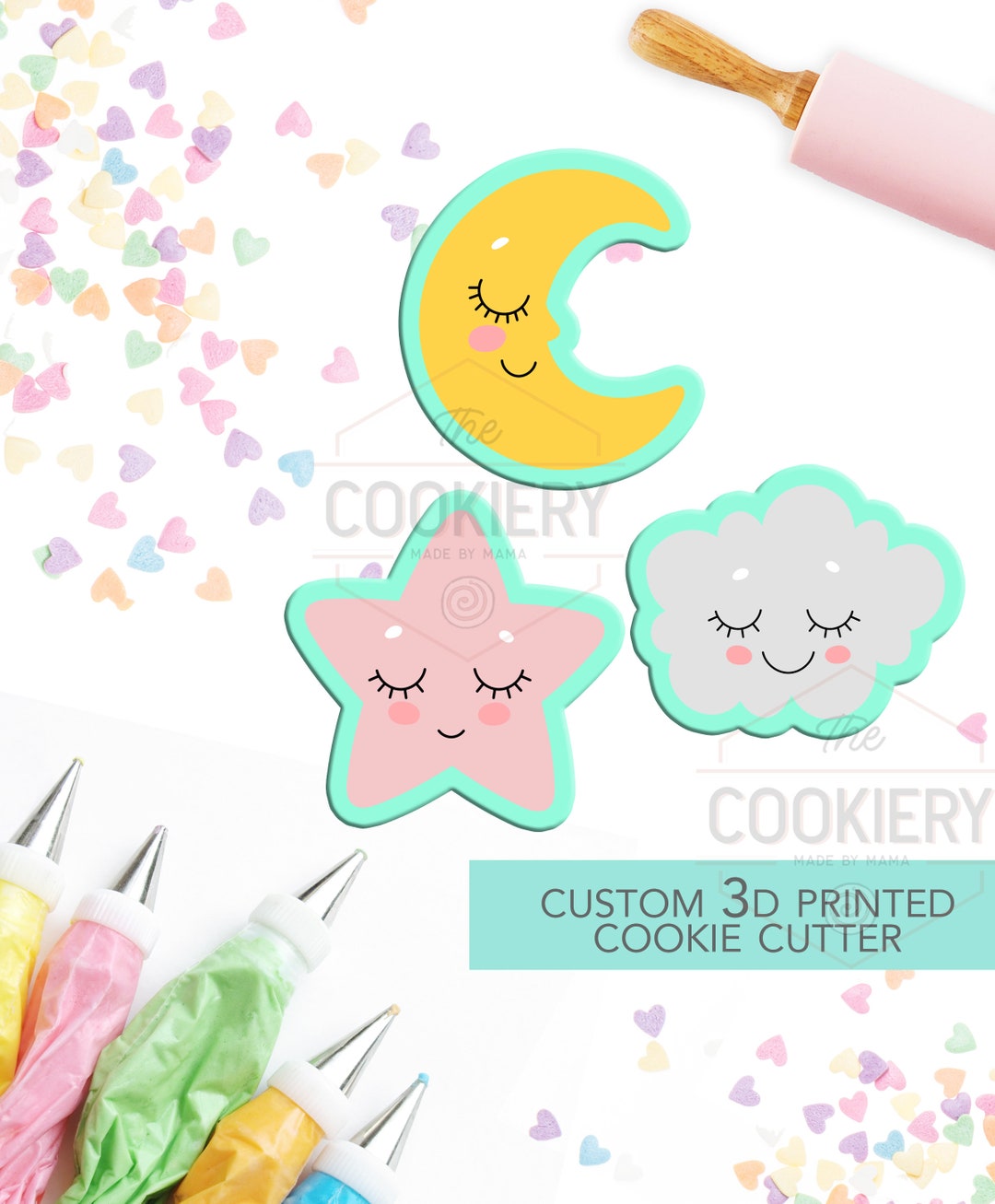 Star, Moon, Cloud Mini Cookie Cutter Set - Mini Cookie Cutters - 3D ...