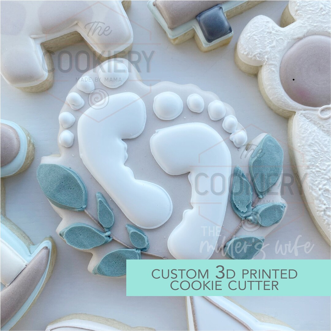 Baby Feet With Greenery Cookie Cutter, Baby Shower Cookie - 3D Printed ...