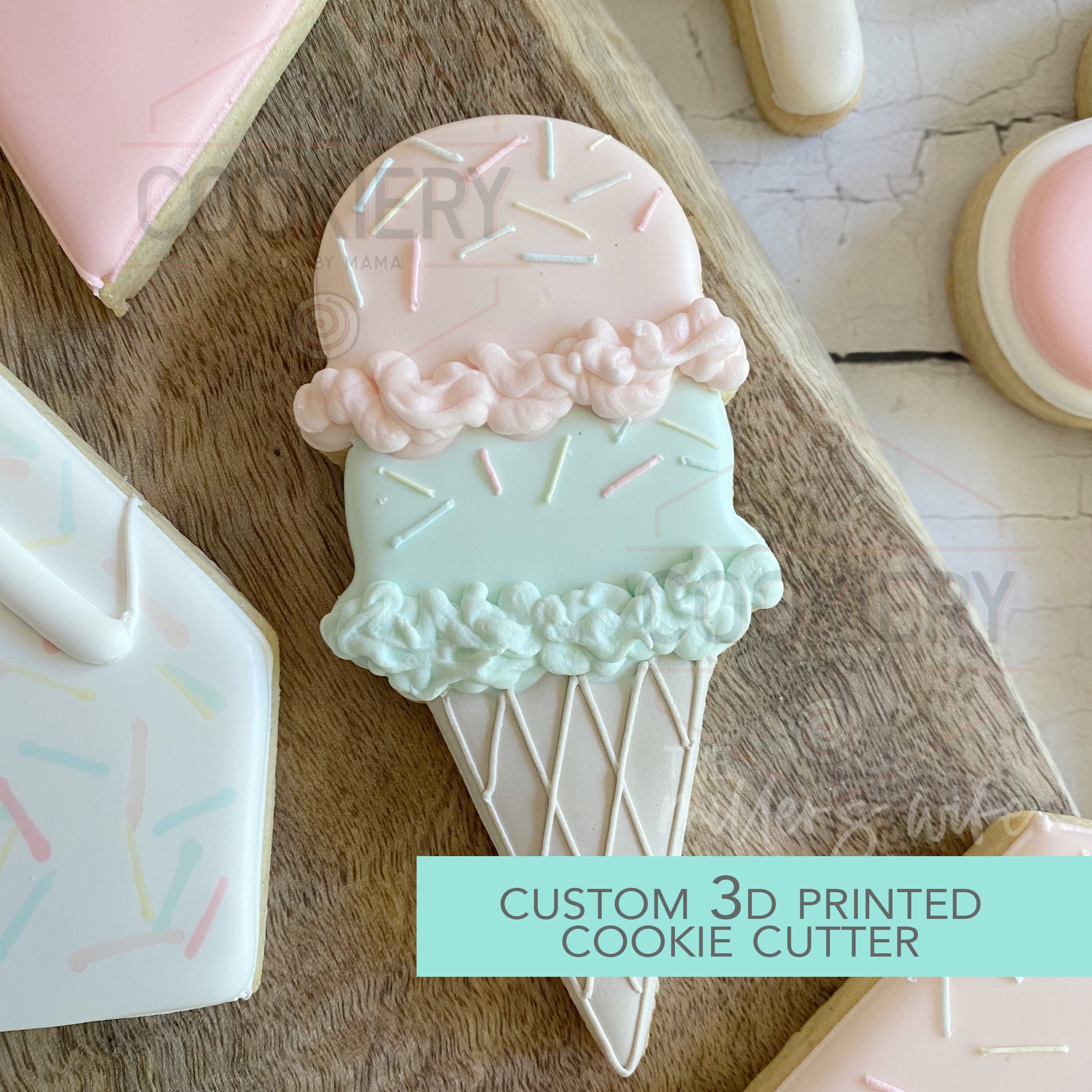 Ice Cream Cone Cookie Cutter - Birthday Cookie Cutter - 3D Printed ...