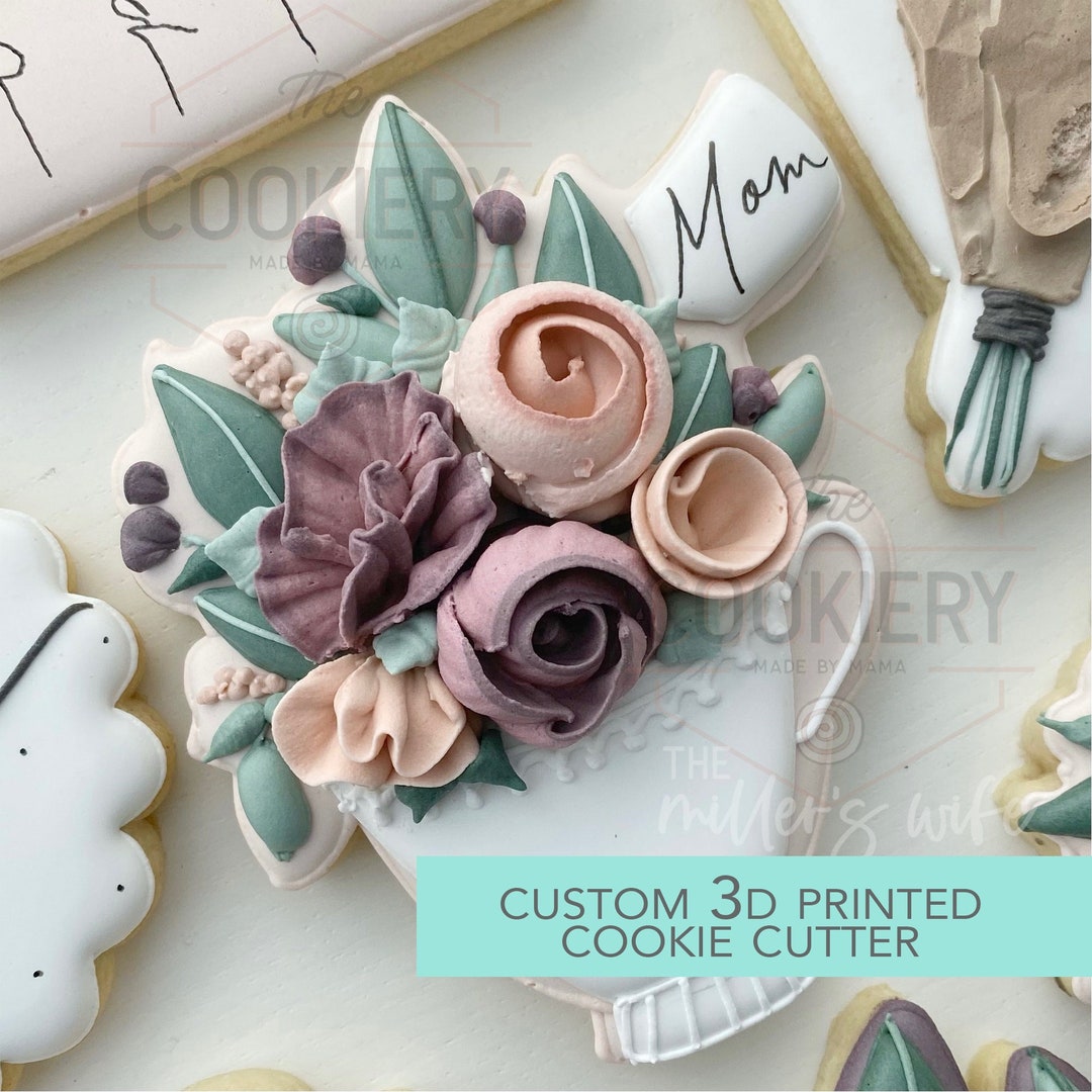 Teacup With Flowers and Tag Cookie Cutter - Floral Mother's Day Cookie ...
