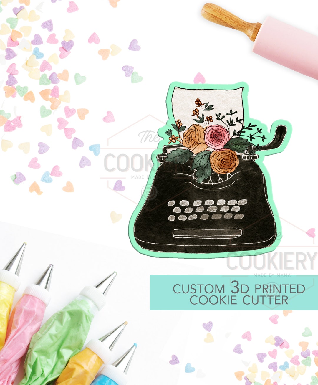 Vintage Floral Typewriter Cookie Cutter - Rustic Autumn Cookie Cutter ...