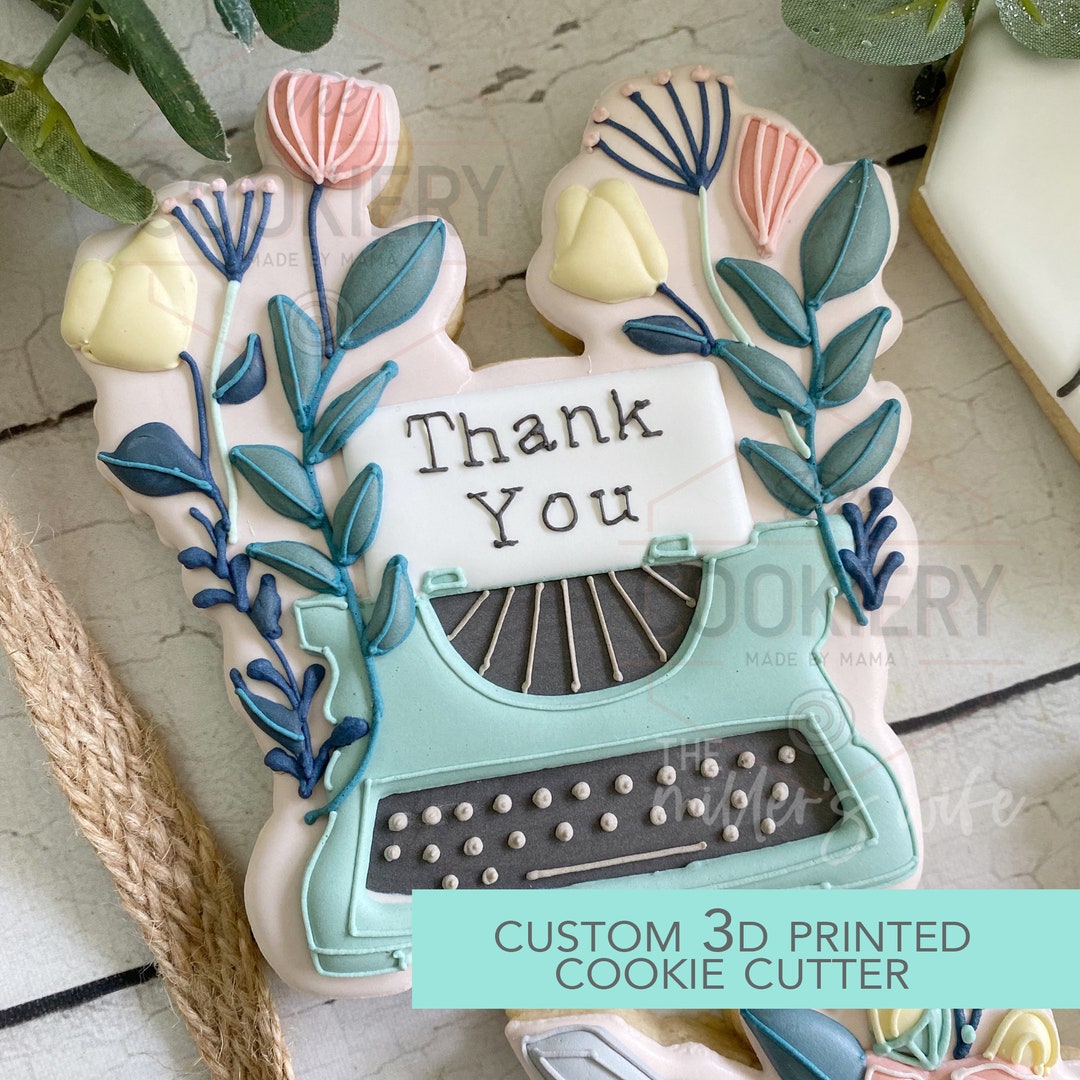 Floral Vintage Typewriter Cookie Cutter - Back to School Cookie Cutter ...