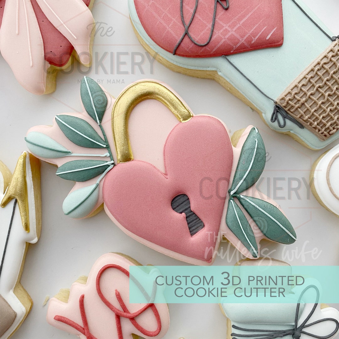 Heart Lock With Greenery Cookie Cutter- Valentine's Day Cookie Cutter ...
