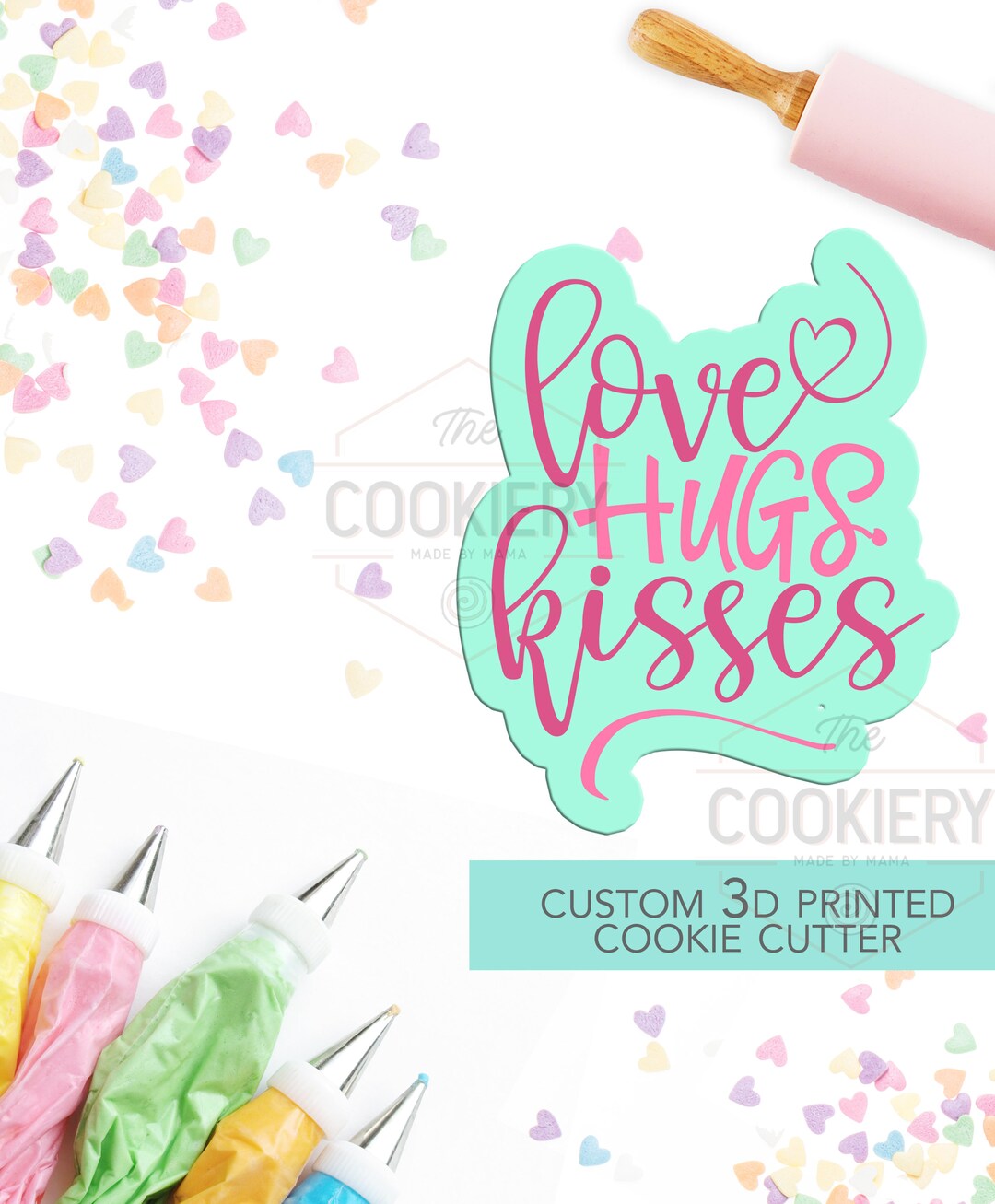 Love Hugs Kisses Cookie Cutter, LOVE Calligraphy Cutter - Stencil and ...