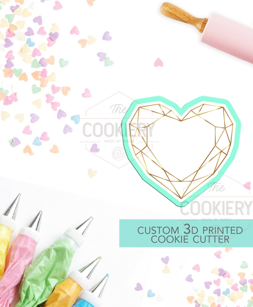 Geometric Heart Cookie Cutter - Pixel Heart Cookie Cutter - 3D Printed ...