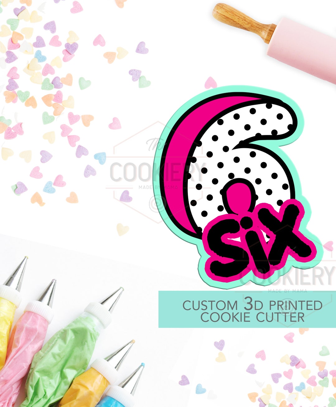 Number 6 With Lettering Cookie Cutter - Number Six Cookie Cutter - Hand ...