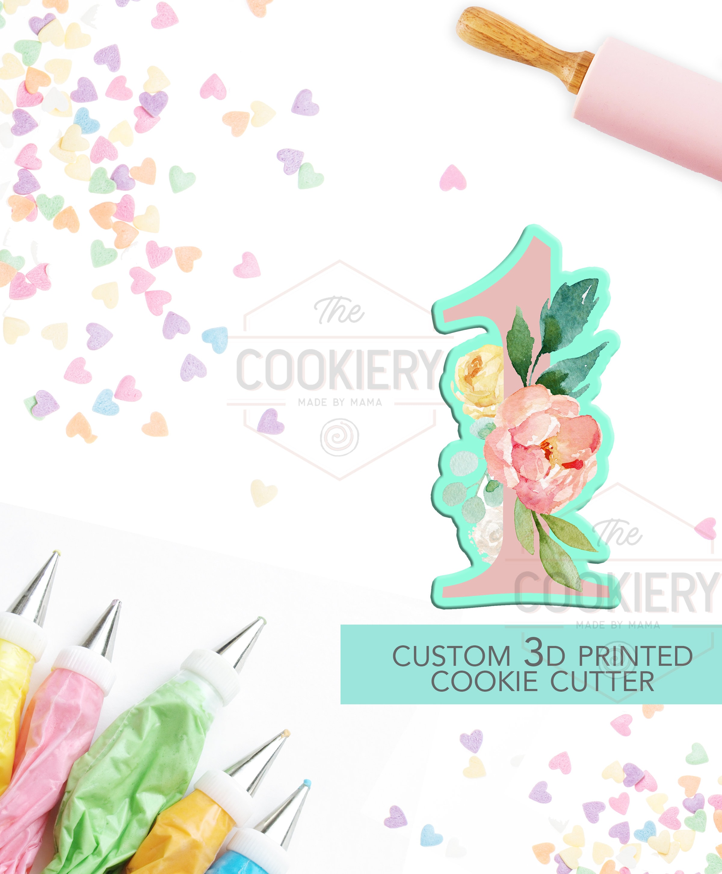 Number One With Flowers Cookie Cutter - Number 1 Cookie Cutter ...