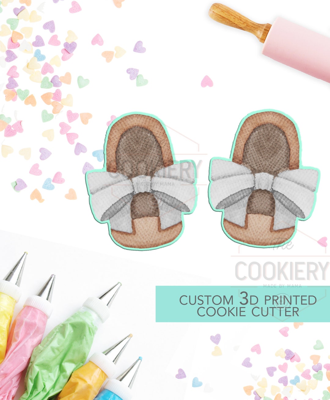 Baby Shoe With Bow Cookie Cutter - Baby Shoes Cookie Cutter - 3D ...