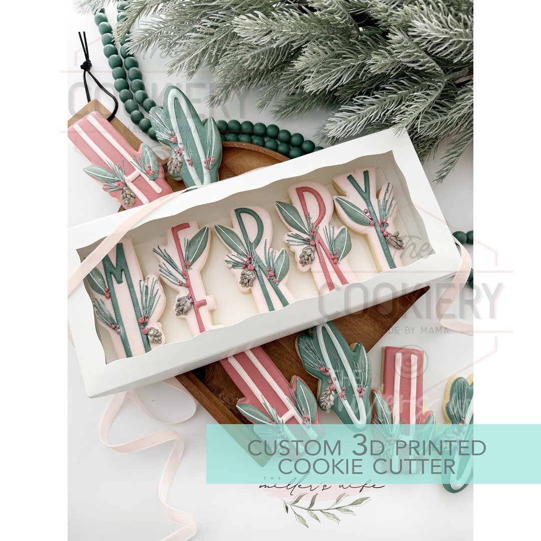 MERRY Lettered Christmas Set - Platter Cookie Cutter 3D Printed Cookie ...