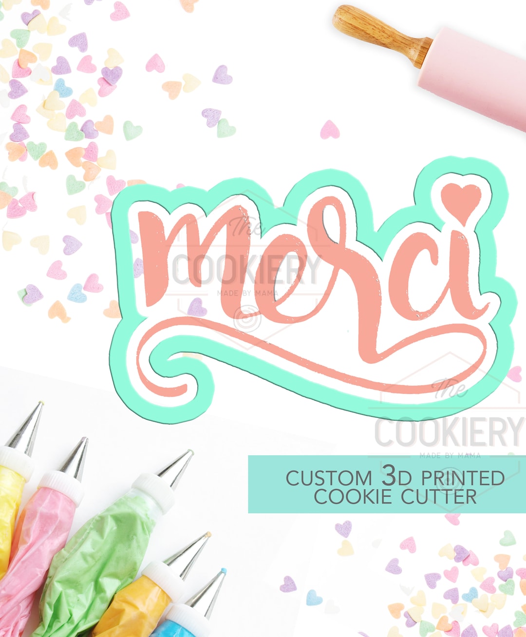 Merci Cursive With Heart Cookie Cutter - Thank You Cookie Cutter ...