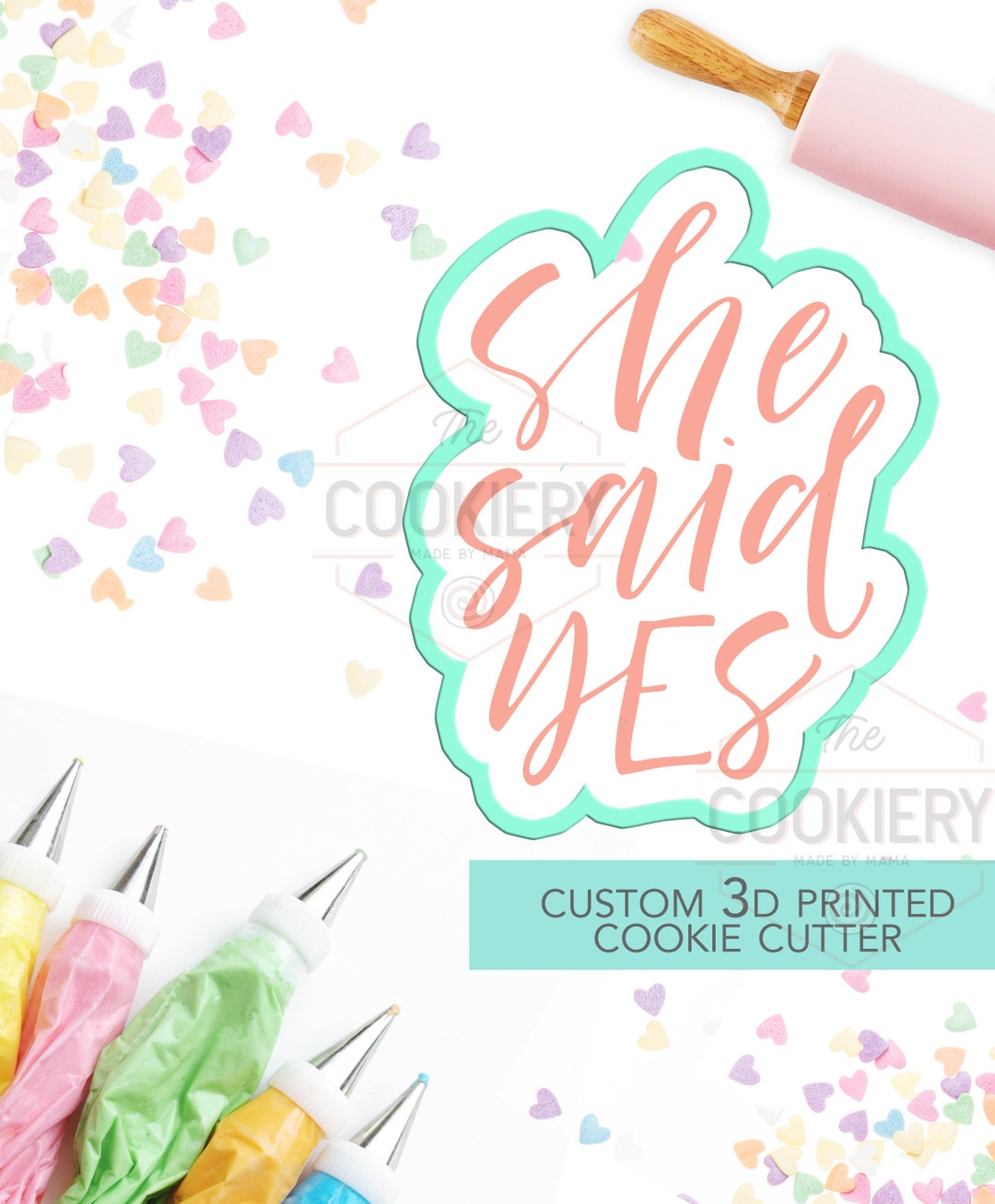 She Said Yes Cookie Cutter, Bridal Shower Cookie, Engagement Cookie ...