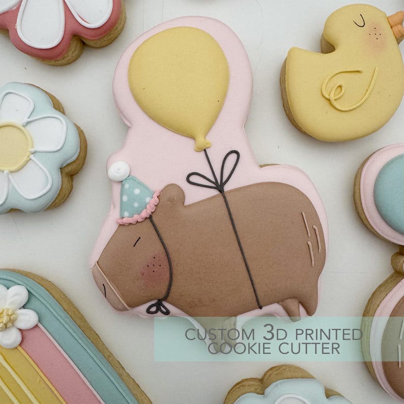 Capybara With Balloon & Hat Cookie Cutter - Birthday Party Capybara ...