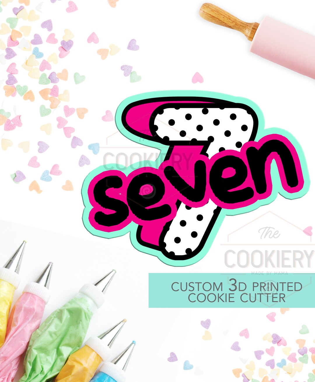 Number 7 With Lettering Cookie Cutter - Number Seven Cookie Cutter ...