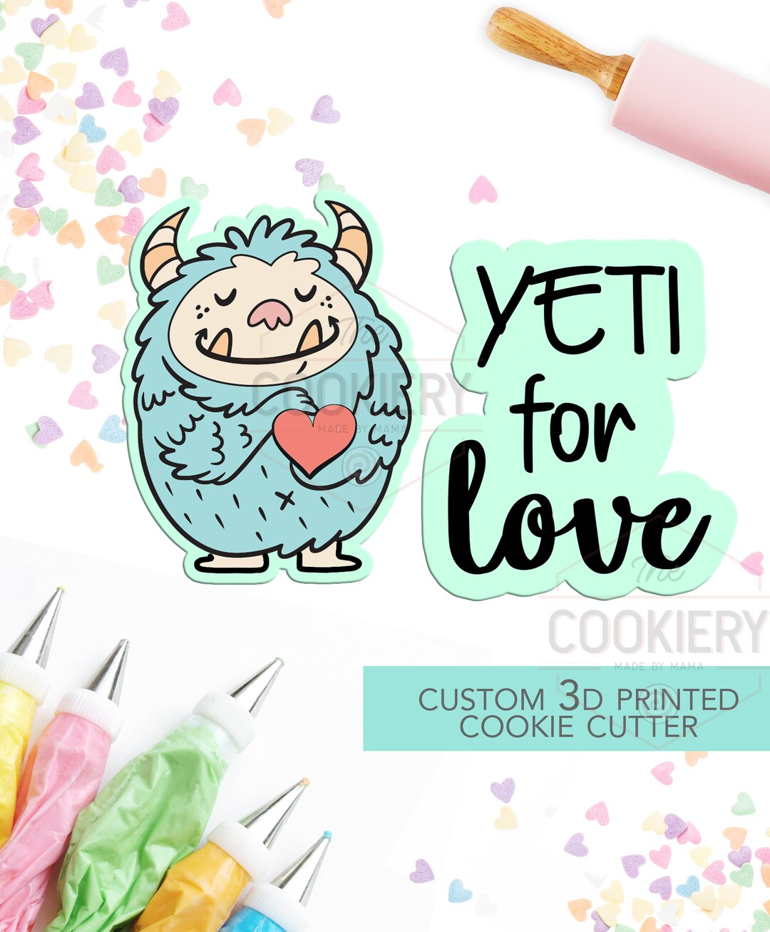Yeti for Love - 2 PC Set - Valentine's Day Puns Cookie Cutters - 3D ...