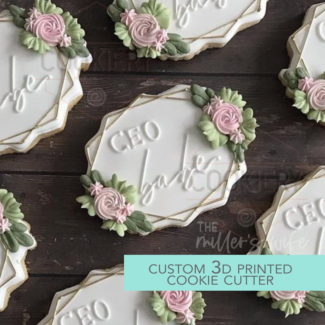 Geometric Floral Plaque Cookie Cutter - Wedding Floral Cookie Cutter ...