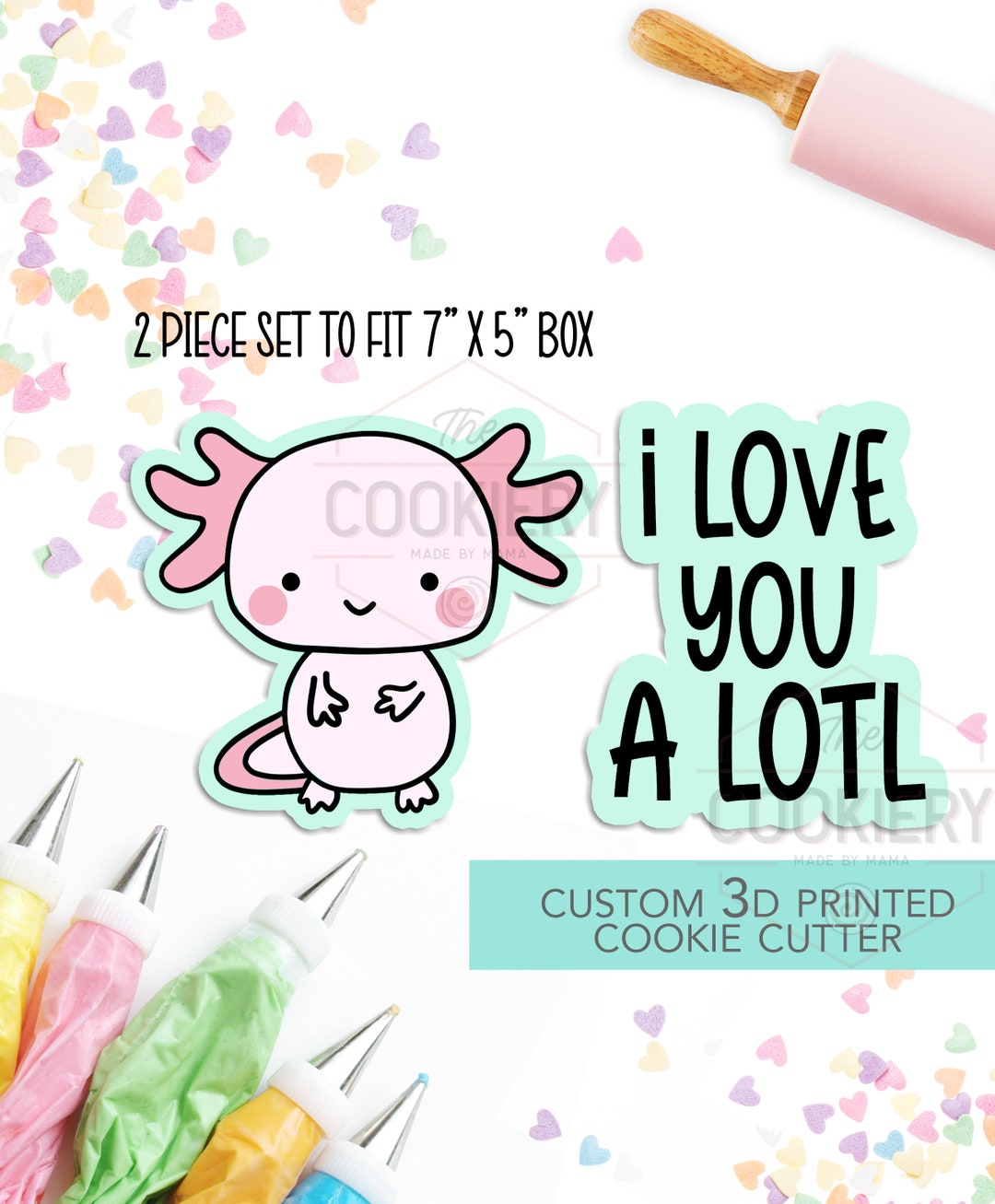 I Love You A Lotl Axolotl - 2 PC Set - Valentine's Day Puns Cookie ...