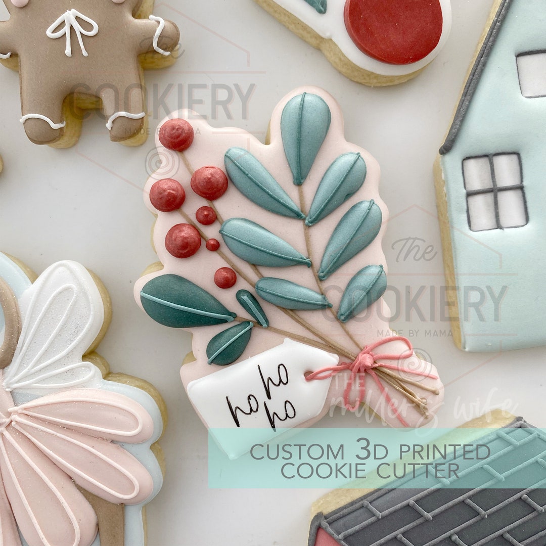 Holly and Tag Cookie Cutter - Christmas Cookie Cutter - 3D Printed ...