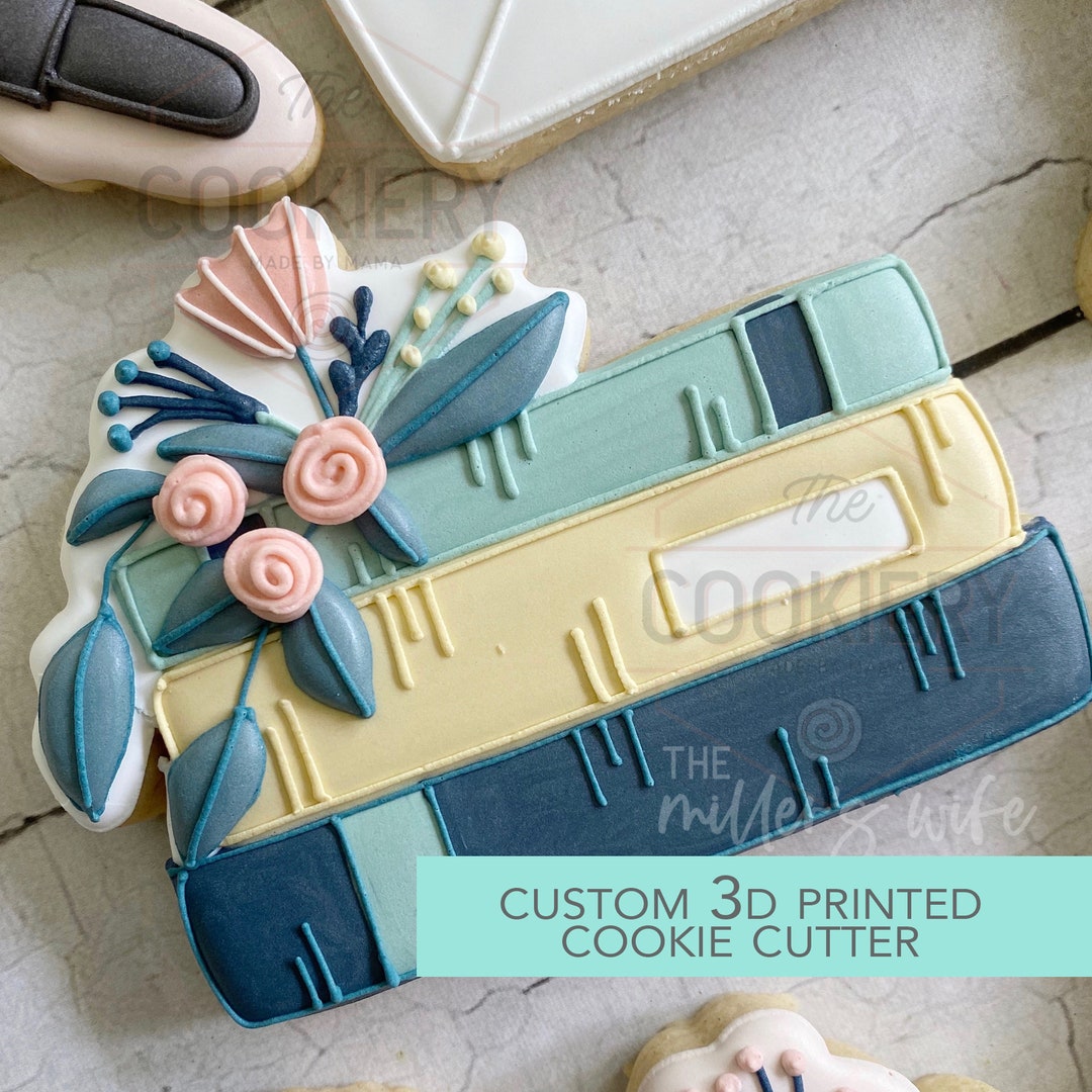 Floral Book Stack Cookie Cutter - Back to School Cookie Cutter - 3D ...