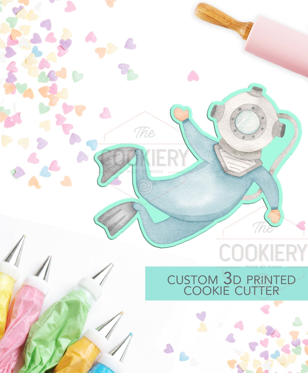Scuba Diver Jellyfish Cookie Cutter - Under the Sea Cookie Cutter - 3D ...
