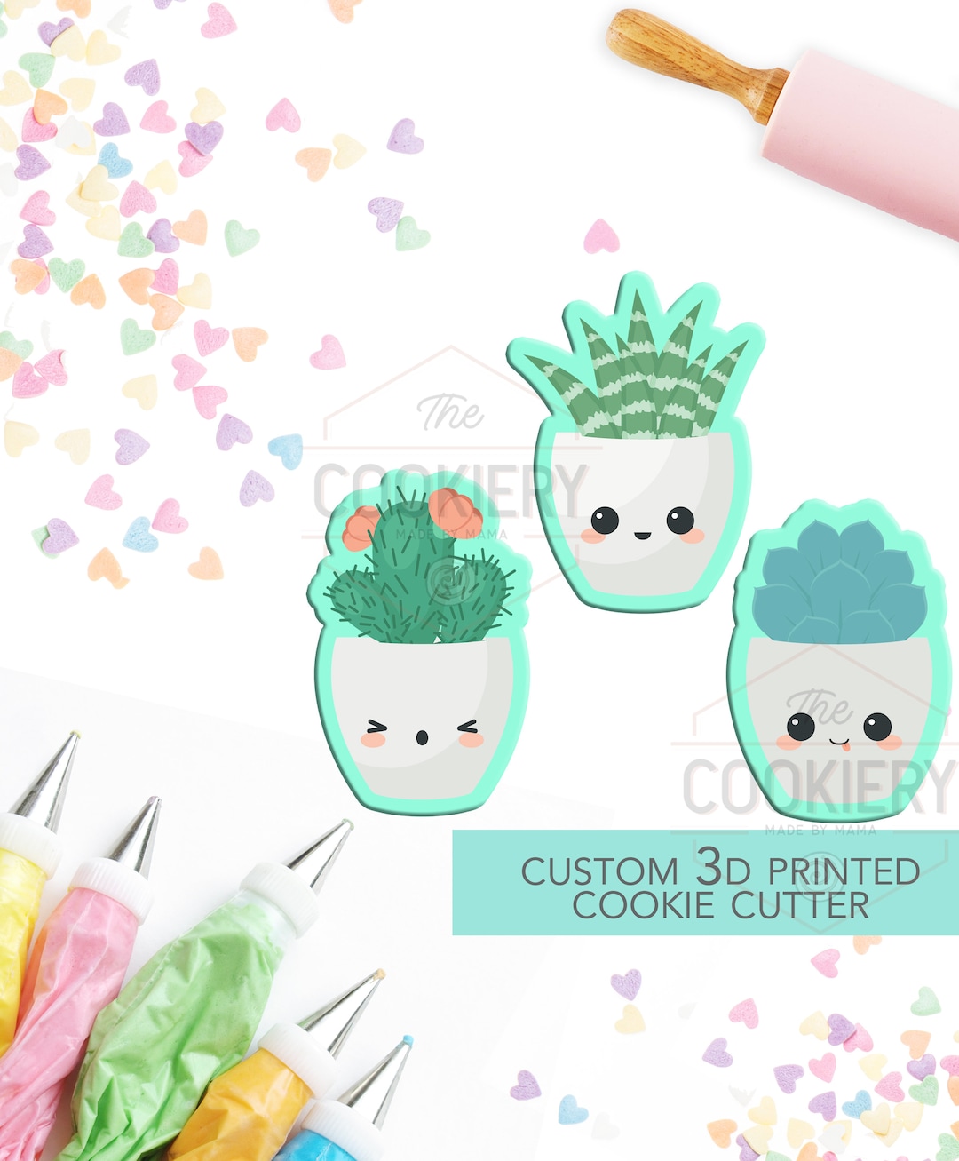 Succulents Cactus Mini Cookie Cutter Set - Mini Cookie Cutters - 3D ...
