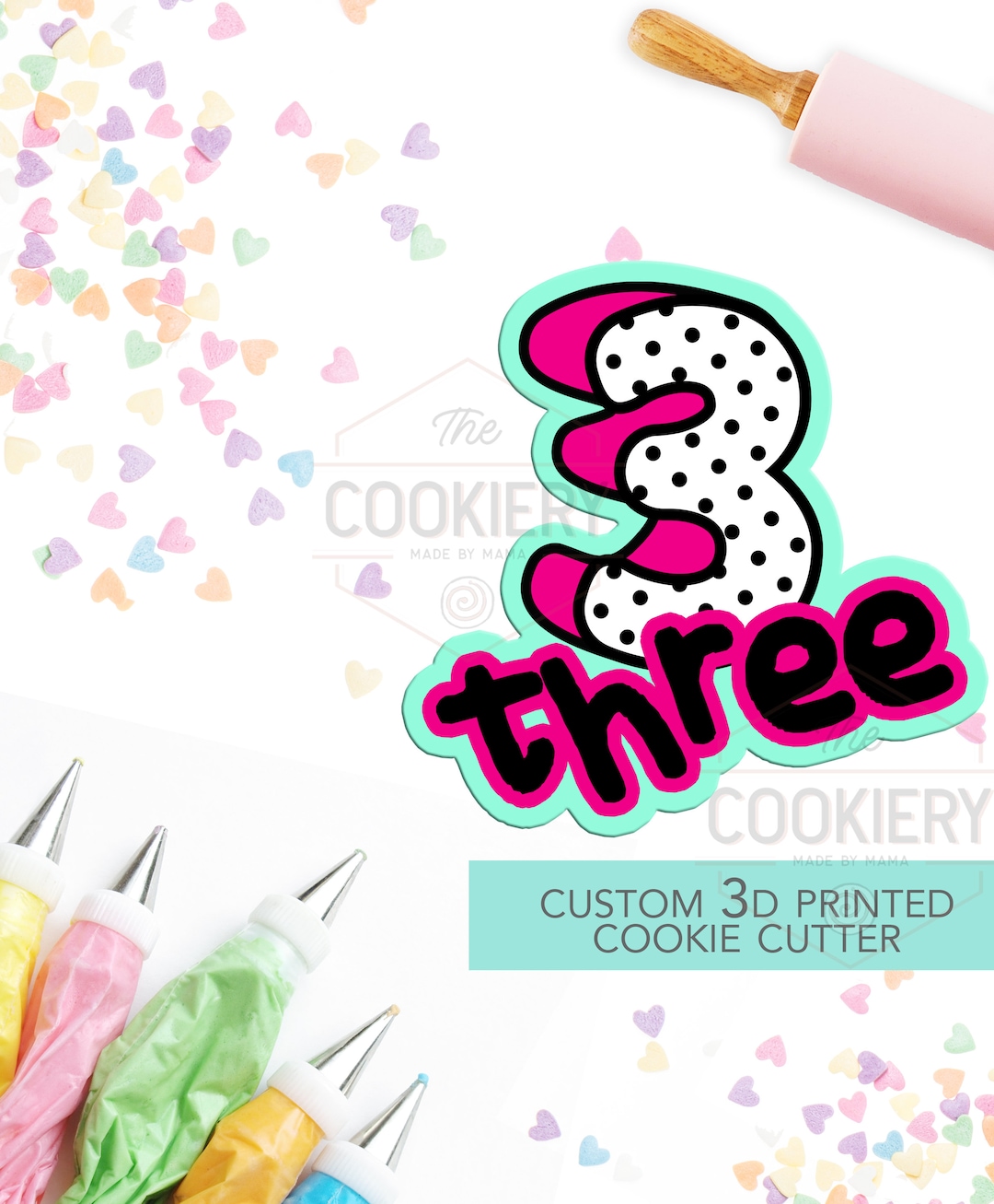 Number 3 With Lettering Cookie Cutter - Number Three Cookie Cutter ...