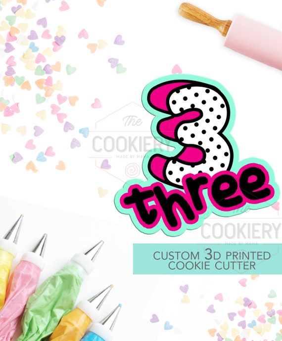 Number 3 with Lettering Cookie Cutter Number three Cookie | Etsy