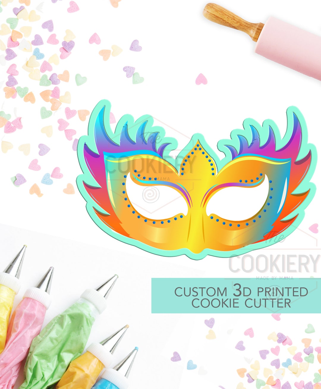 Mask Cookie Cutter, Mardi Gras Cutter, Carnival Cookie Cutter - 3D ...