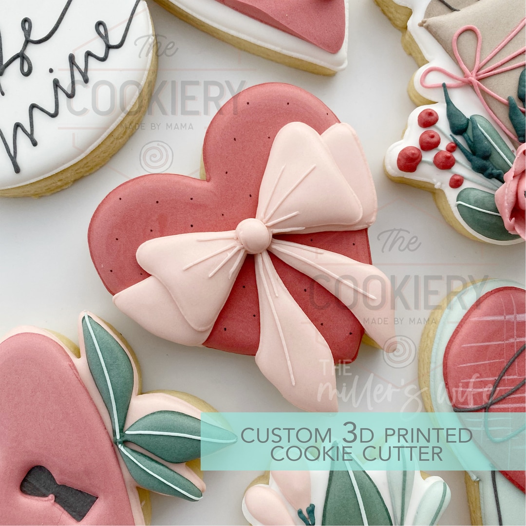 Heart With Ribbon Bow Cookie Cutter - Valentine's Day Cookie Cutter ...