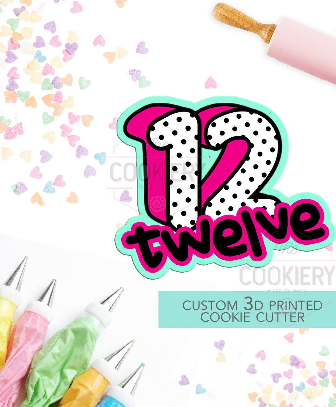 Number 12 With Lettering Cookie Cutter - Number Twelve Cookie Cutter ...