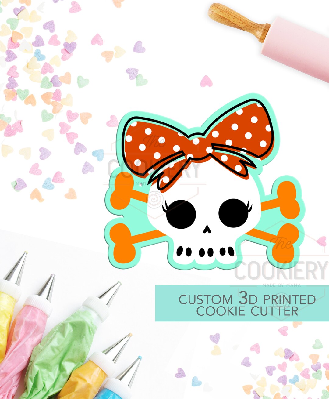 Girly Skull and Cross Bones Cookie Cutter - Halloween Skull - Halloween ...