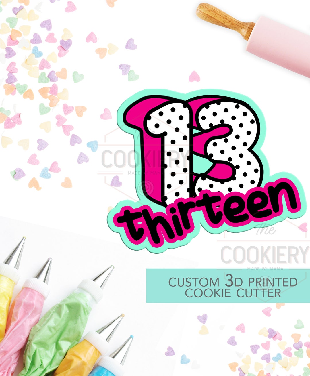 Number 13 With Lettering Cookie Cutter - Number Thirteen Cookie Cutter ...