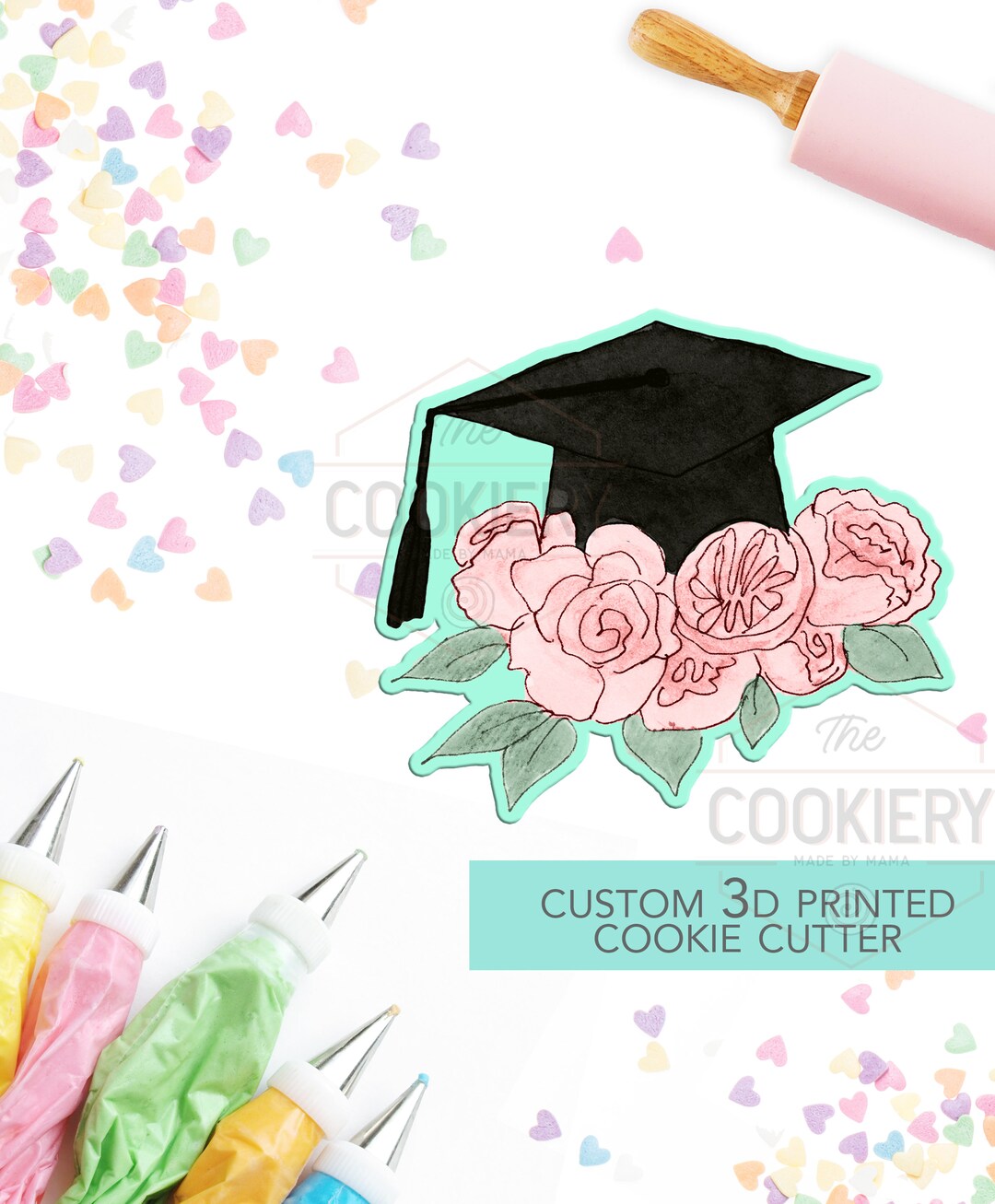 Floral Graduation Cap Cookie Cutter - Graduation Cap Cutter - 3D ...