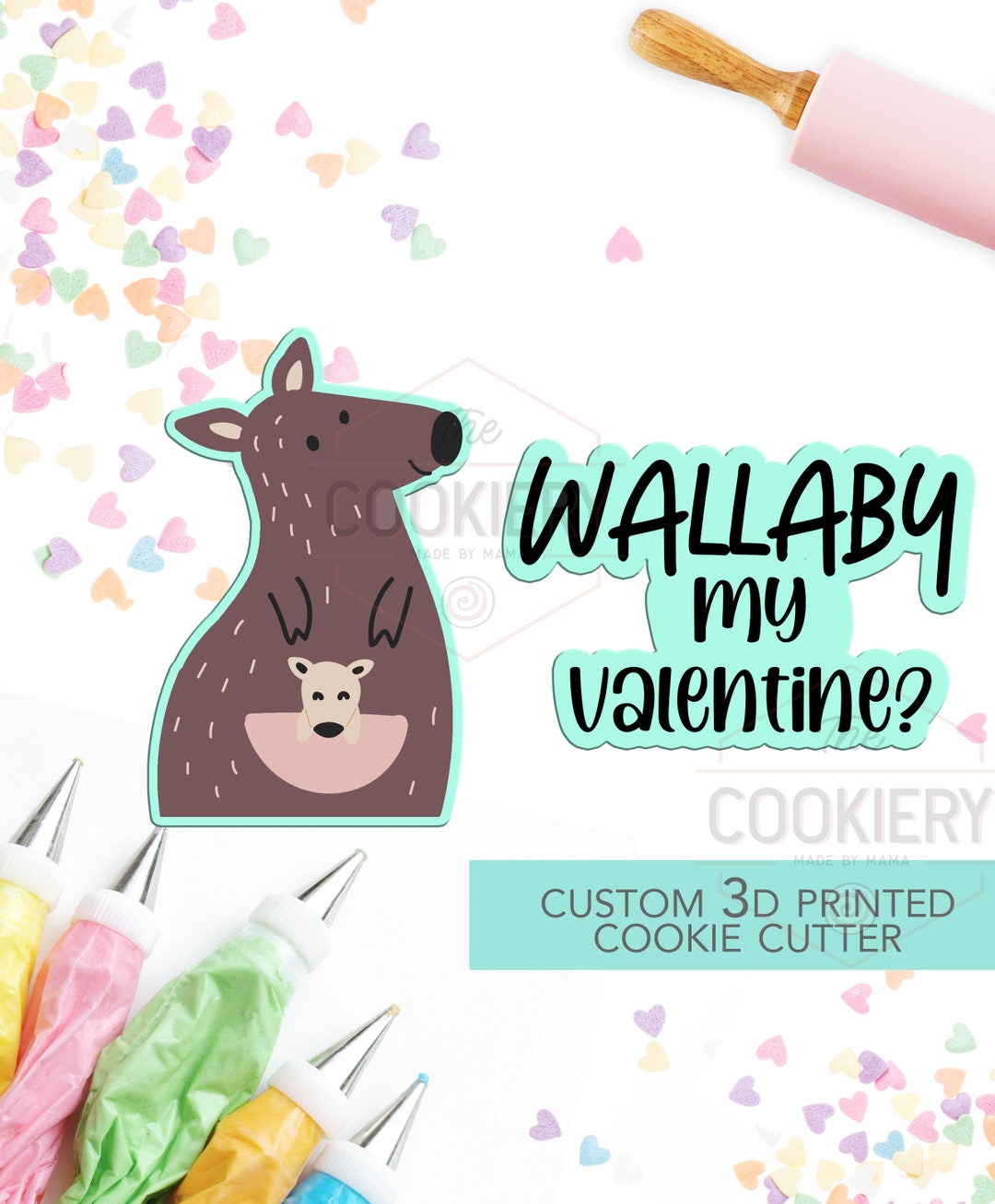 Wallaby My Valentine? - 2 PC Set - Valentine's Day Puns Cookie Cutters ...