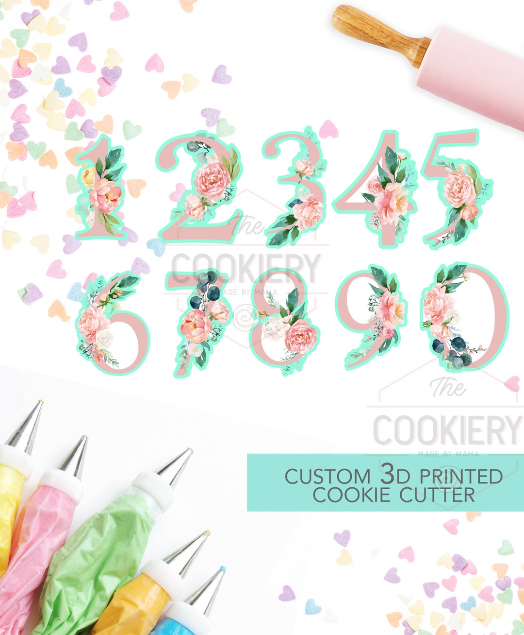 Full Floral Number Set Cookie Cutters - 3D Printed Cookie Cutters ...