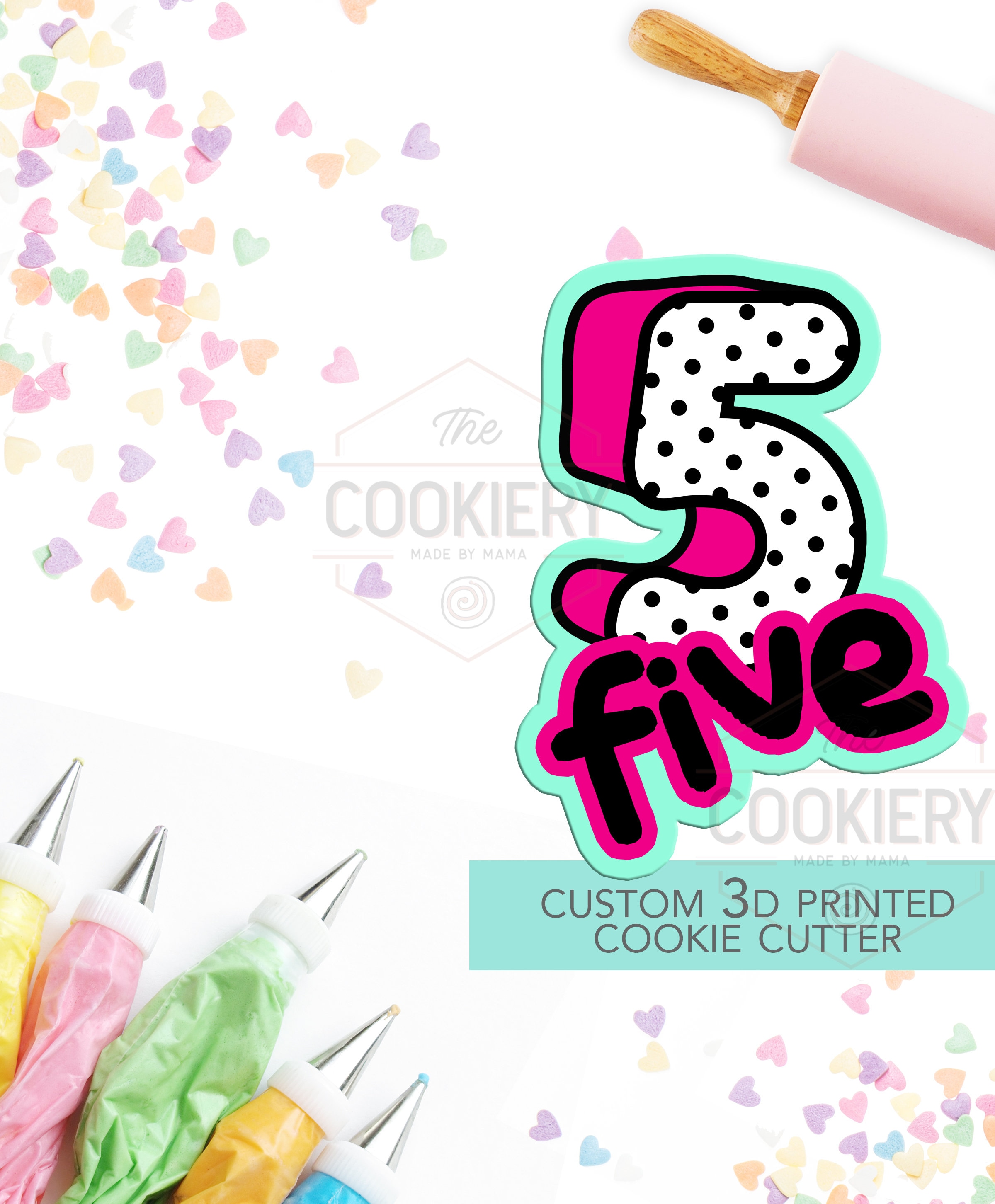 Number 5 with Lettering Cookie Cutter Number Five Cookie | Etsy