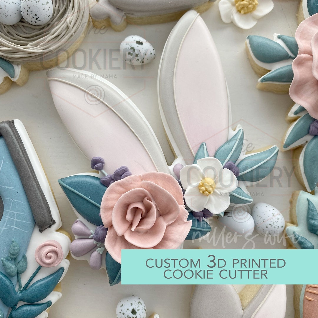 Floral Bunny Ears Cookie Cutter - Easter Spring Cookie Cutter - 3D ...