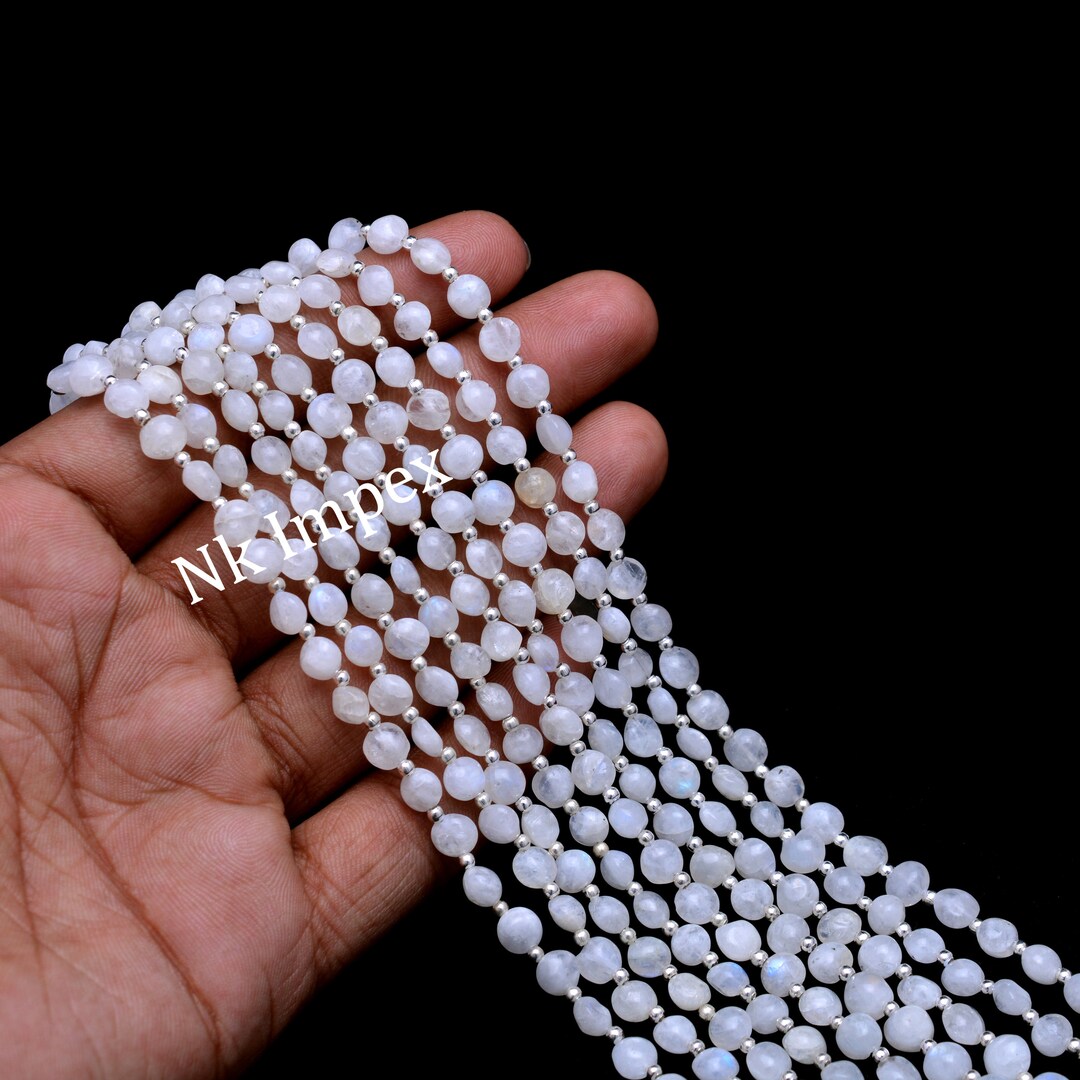 White Rainbow Moonstone Smooth Coin Beads, DIY Jewelry Making, Natural ...