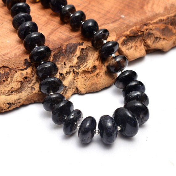 Black Beads Necklace Iolite Smooth Rondelle Beads 10 mm to 16 mm Iolite Rondelle Necklace Iolite Jewelry Gemstone Necklace SKU1258
