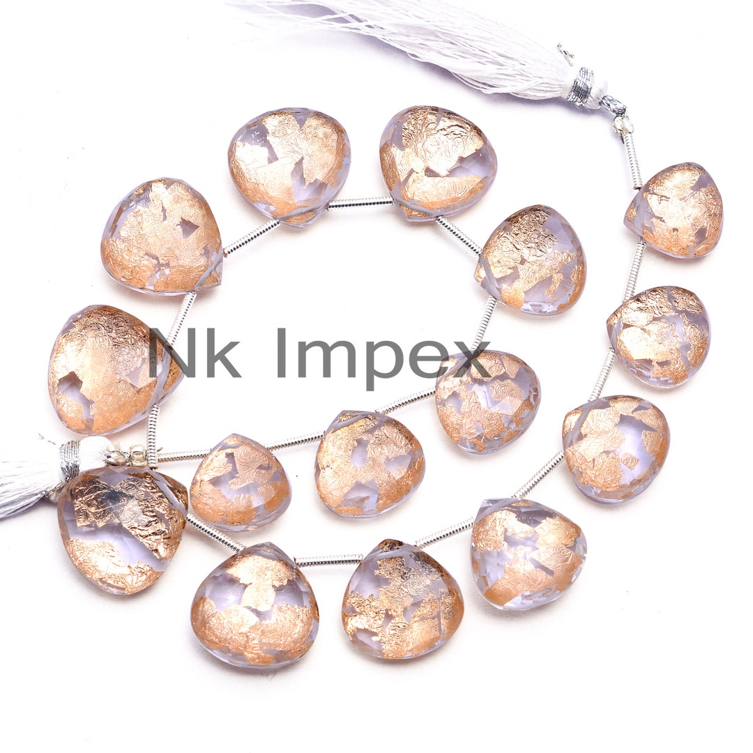 Gold Flakes Crystal Quartz Faceted Heart Beads, Healing Gemstone for ...