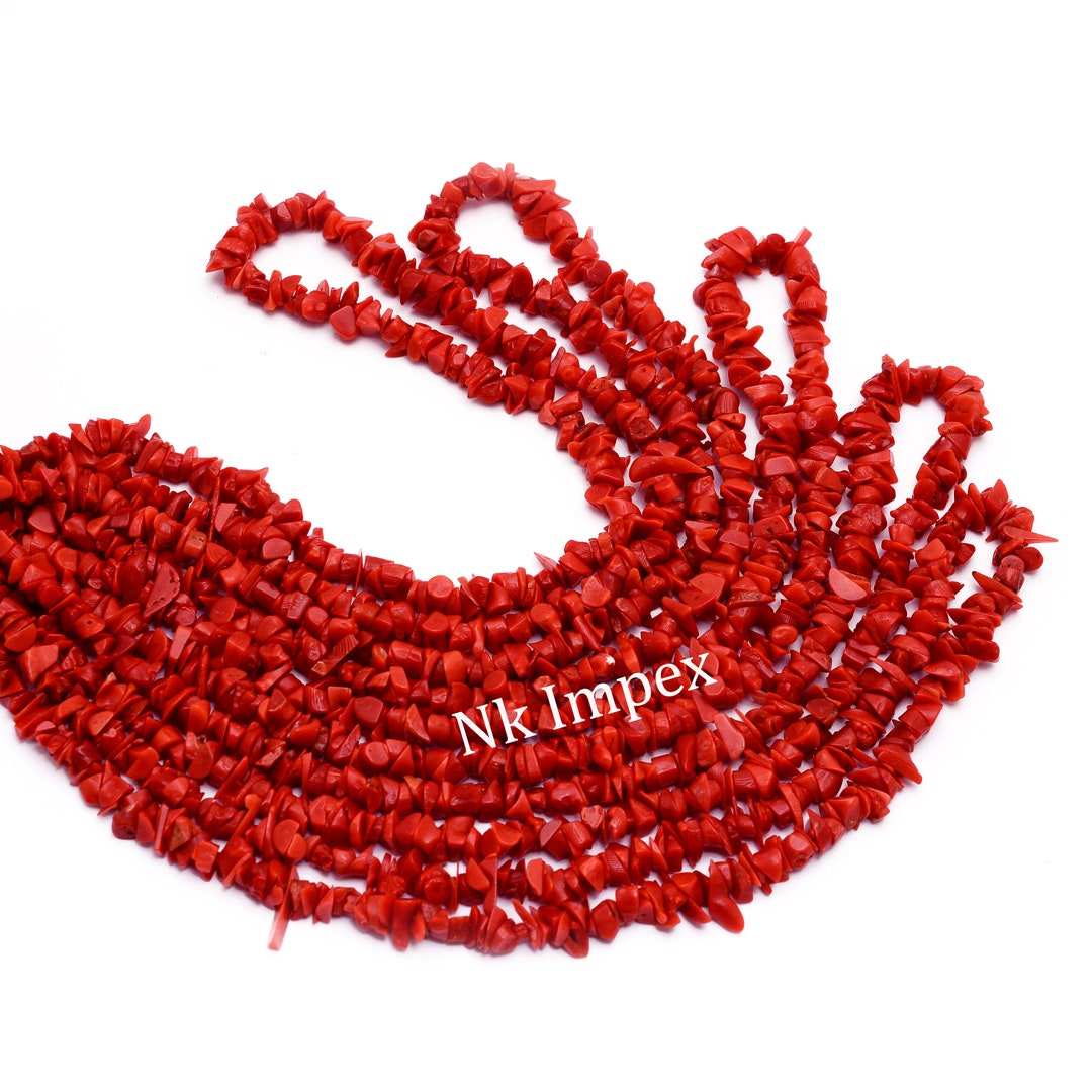 Natural Red Coral Smooth Uncut Gemstone Chips Beads, 4.5 to 6 Mm ...
